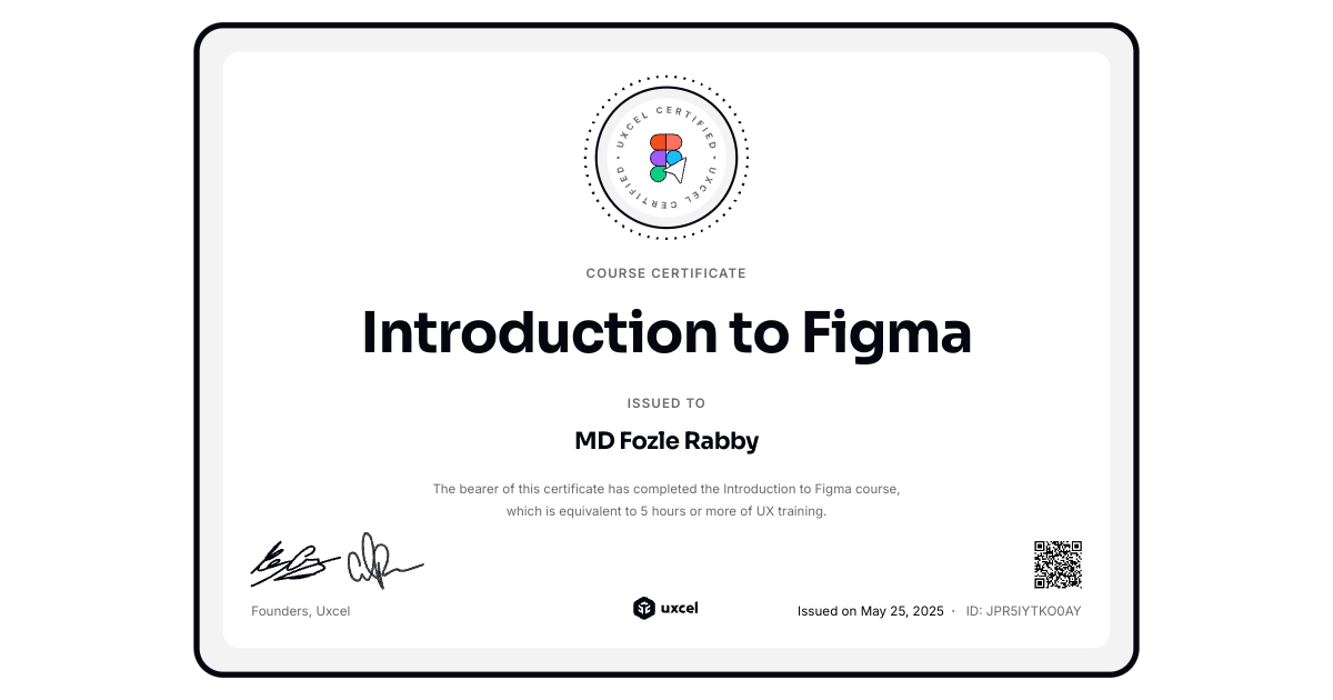 Certificate of completion for Introduction to Figma | Uxcel